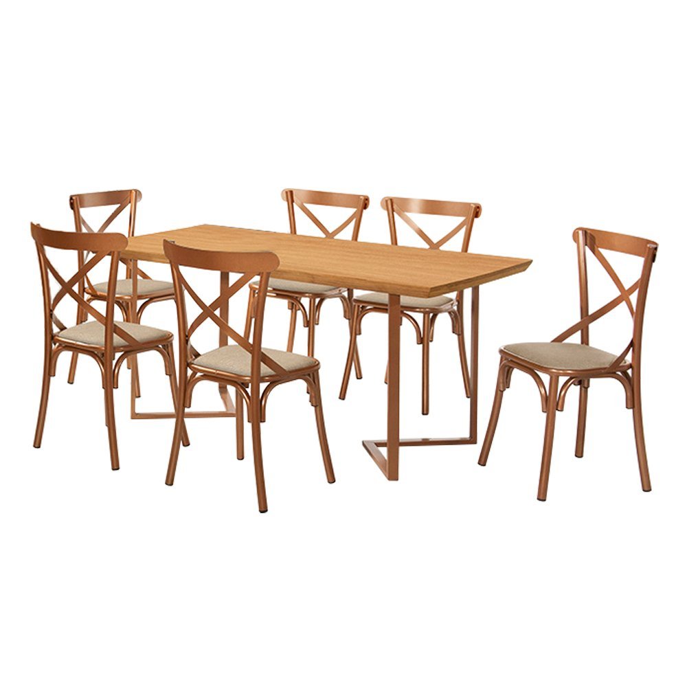 Conjunto Mesa Madeira Maciça Alice 1,60m com 6 Cadeiras Aço Karina ...
