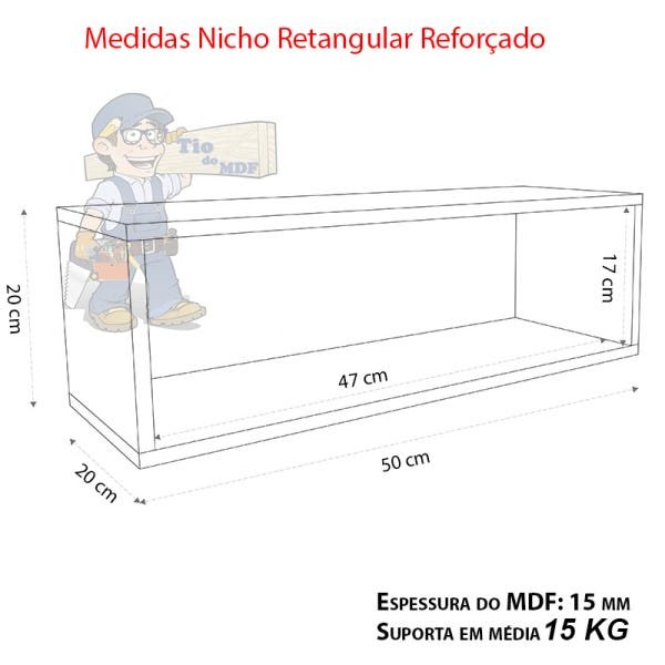 Nicho Retangular 50x20x20cm Reforçado Branco MDF Decorativo ...