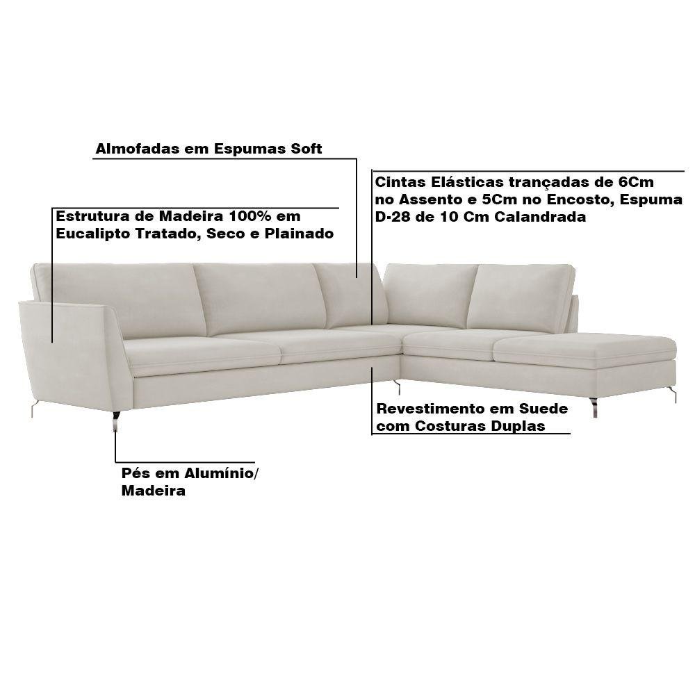 Sofá de Canto Direito 282cm Olívia Suede Bege Gran Belo | MadeiraMadeira