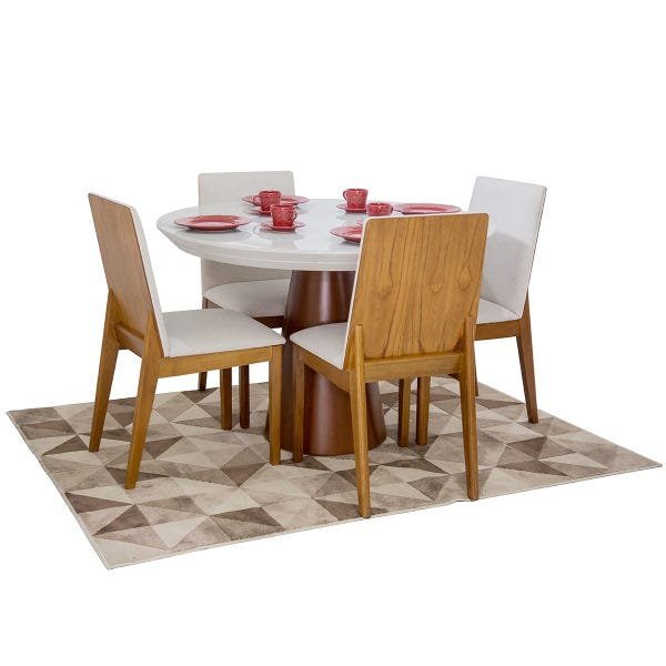 Conjunto Mesa Sala Jantar Redonda Laqueada com 1.20 Mt + 4 Cadeiras de ...
