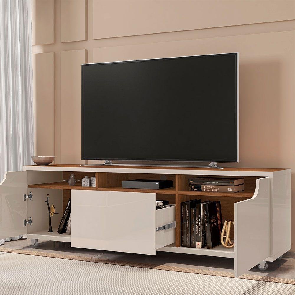 Rack Para Tv Até 60 Polegadas 1,60m 1 Gaveta 2 Portas Jersey - Off White/cedro | MadeiraMadeira