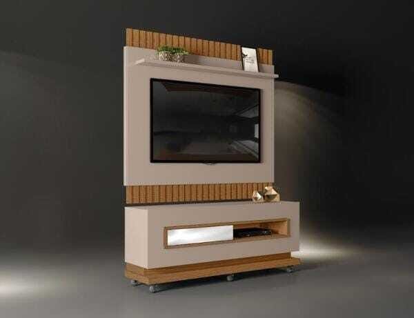 Rack com Painel Ripado para TV até 60 Polegadas Vitti MDF Griz/Carvalho ...