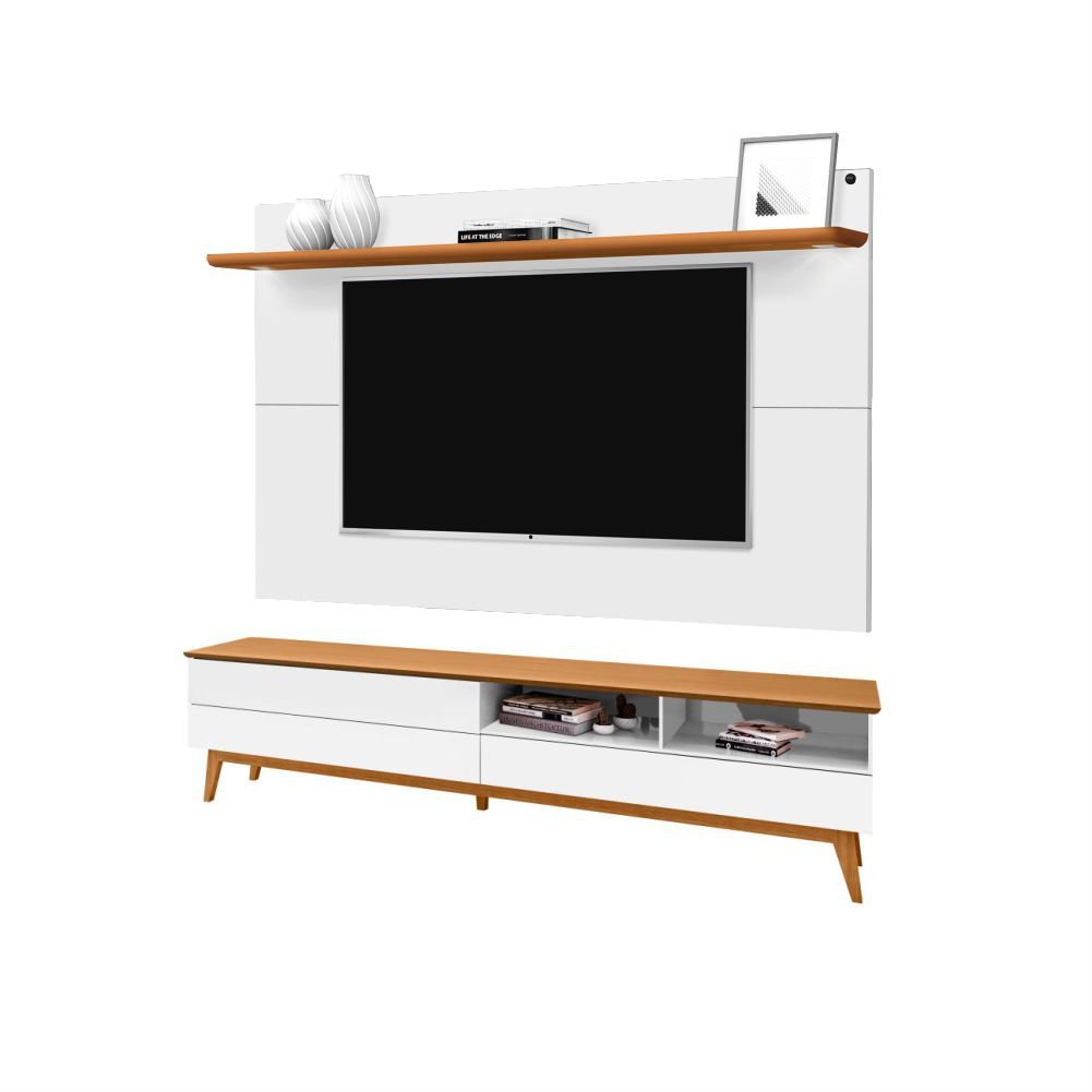 Rack e Painel para TV Arsenal 2 Nichos Branco Nature | MadeiraMadeira