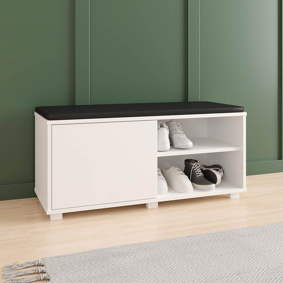 Sapateira para Hall de Entrada com Estofado 90 x 44 Cm MDP Branco - BS ...