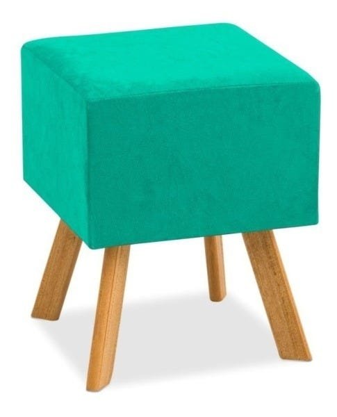Puff para Sala com Pés em Madeira Bruna Suede Turqueza | MadeiraMadeira