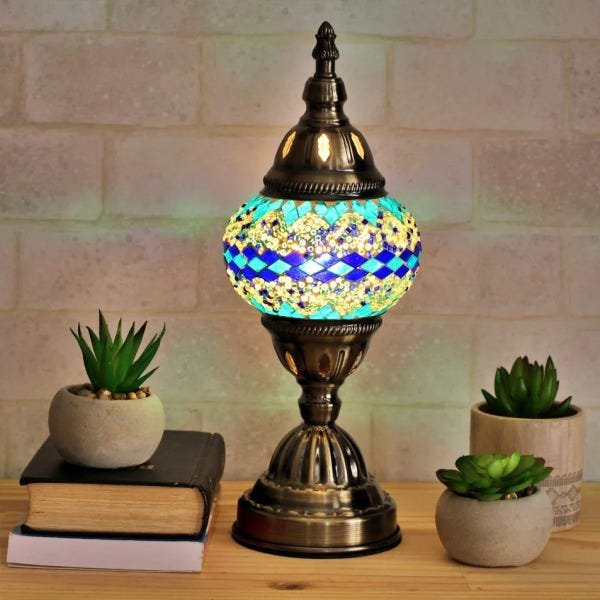 Abajur Turco Mosaico Colorido Trança Azul | MadeiraMadeira