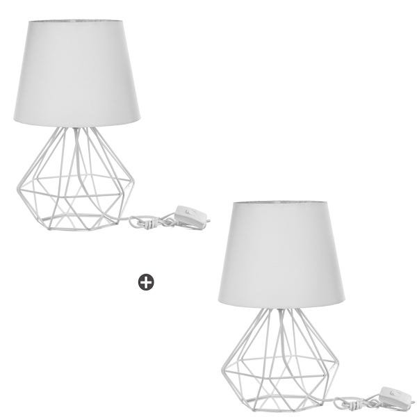 Kit de 2 Abajures Diamante Dome Branco com Aramado Branco | MadeiraMadeira