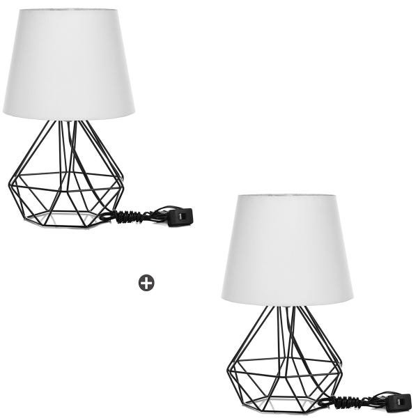 Kit de 2 Abajures Diamante Dome Branco com Aramado Preto | MadeiraMadeira