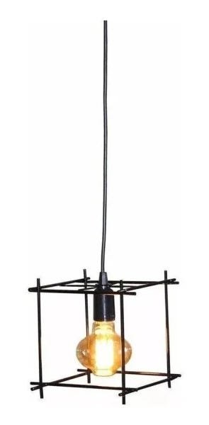 Pendente Aramado Industrial Retro Quadrado TRIPLO Preto | MadeiraMadeira