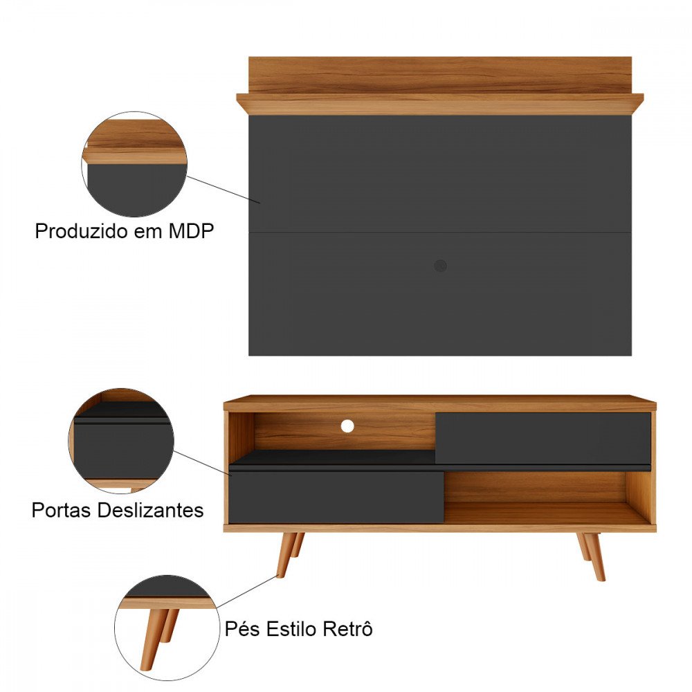 Bancada Retrô NT 1180 com Painel NT 1185 Para TV 50 Notável Freijó ...