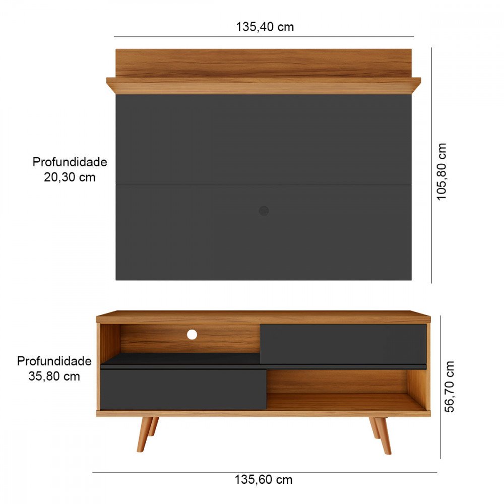 Bancada Retrô NT 1180 com Painel NT 1185 Para TV 50 Notável Freijó ...