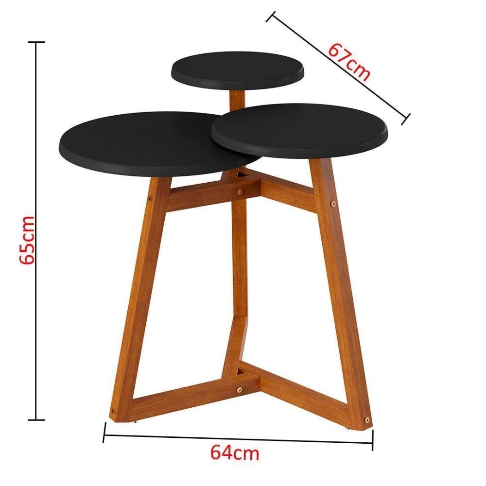 Mesa Lateral Sala 3 Tampos Redonda Pé Mad Preto/amendoa | MadeiraMadeira