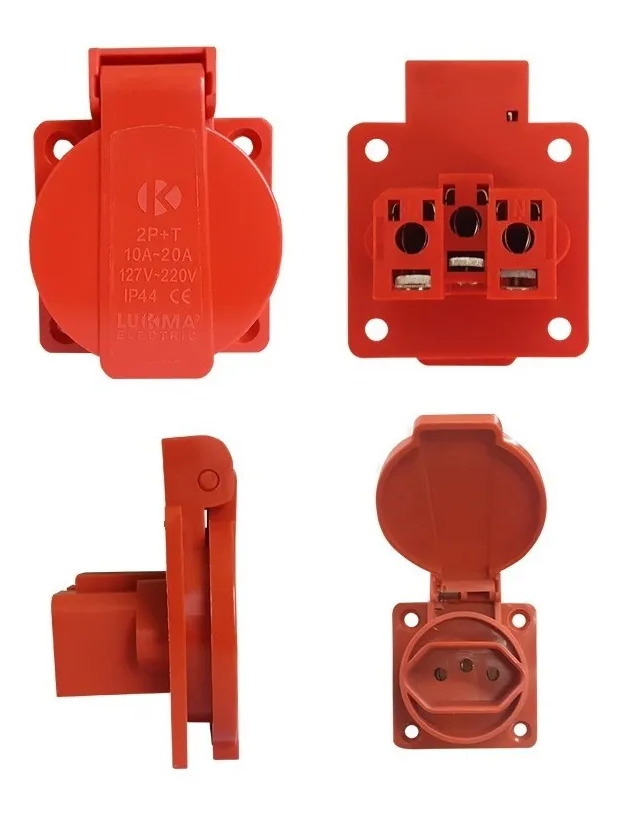 TOMADA INDUSTRIAL EMBUTIR 2P+T 10-20A VERMELHA LUKMA | MadeiraMadeira