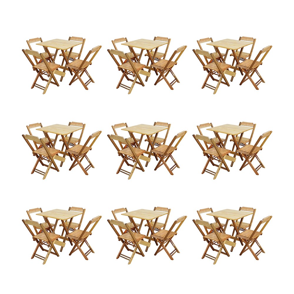 Kit 9 Jogos de Mesa com 4 Cadeiras de Madeira Dobravel 70x70 Ideal para Bar e Restaurante ...