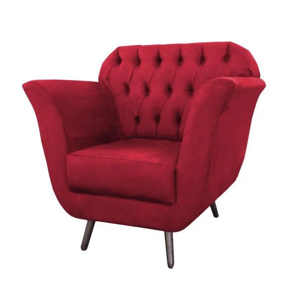 Poltrona Decorativa Graça Capitonê Suede Vermelho | MadeiraMadeira