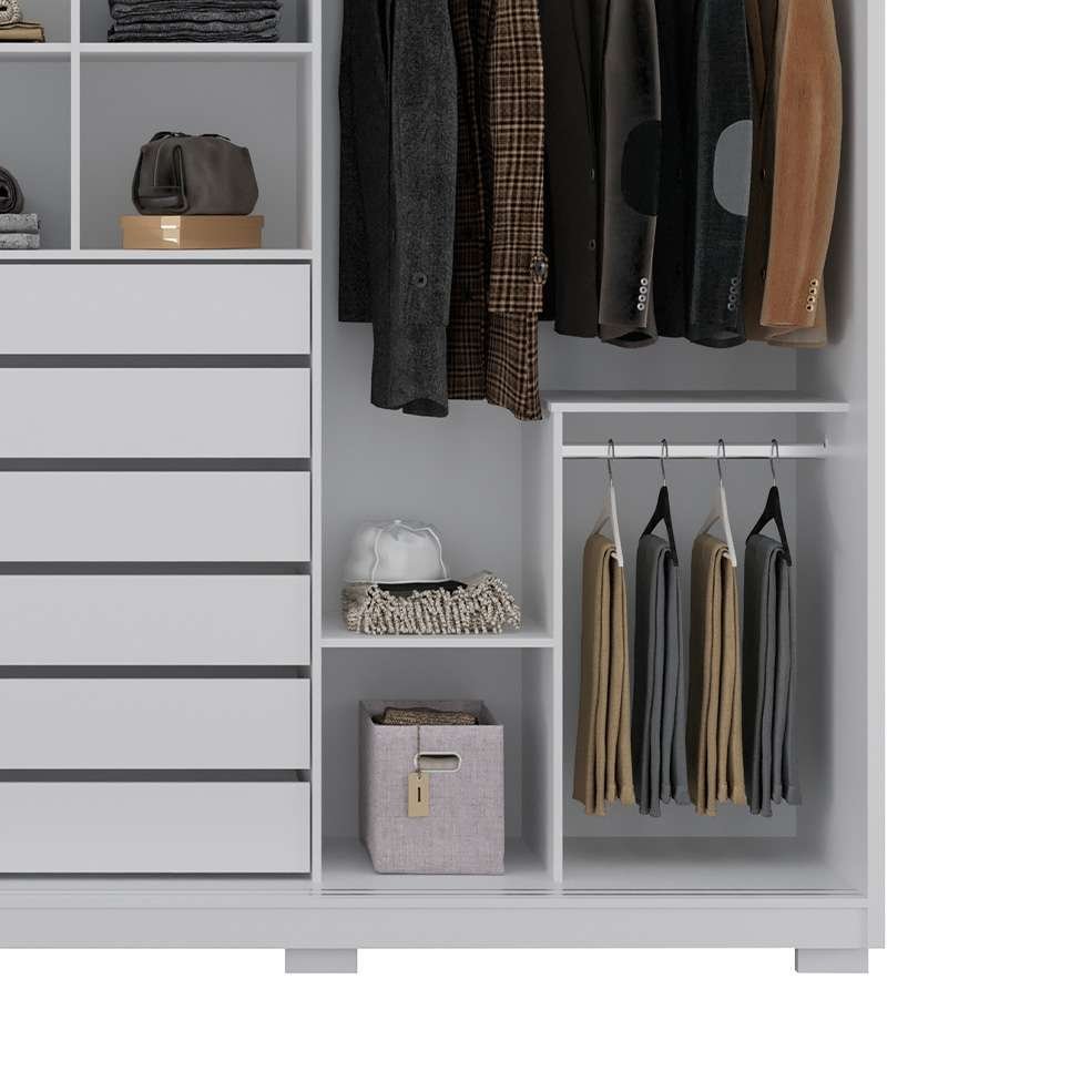 Guarda-Roupa Casal New Prime 3 portas 6 gavetas Branco | MadeiraMadeira