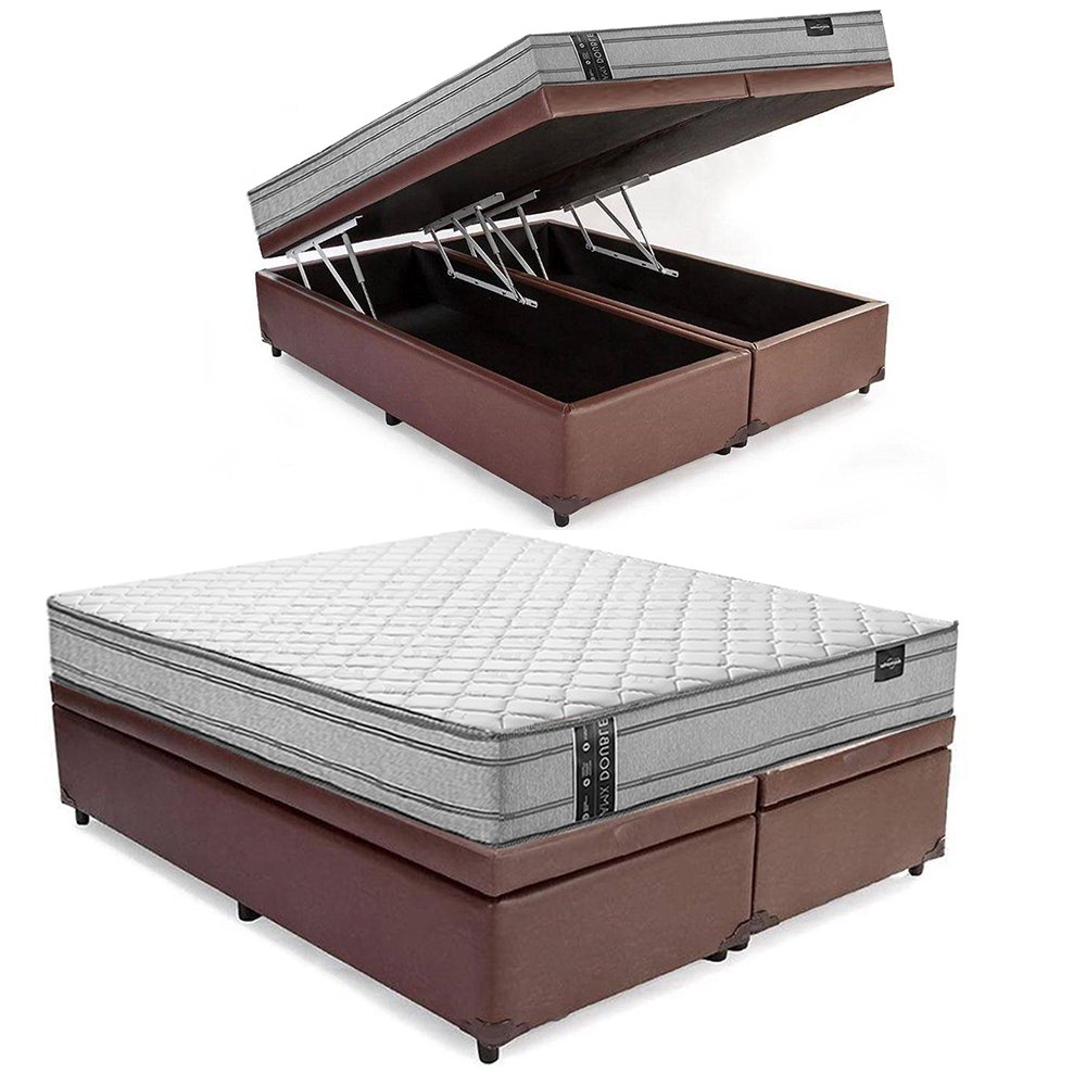 Cama Box Baú Queen Sintético + Colchão Queen Molas Ensacadas Amx Double ...