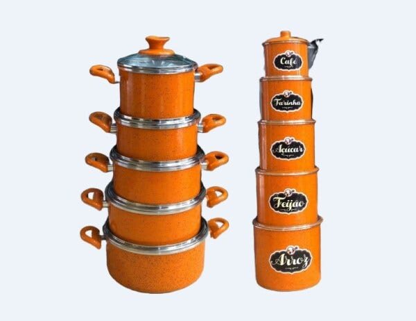 Conjunto Panelas e lata Aluminio Coloridas Laranja 10 peças ...