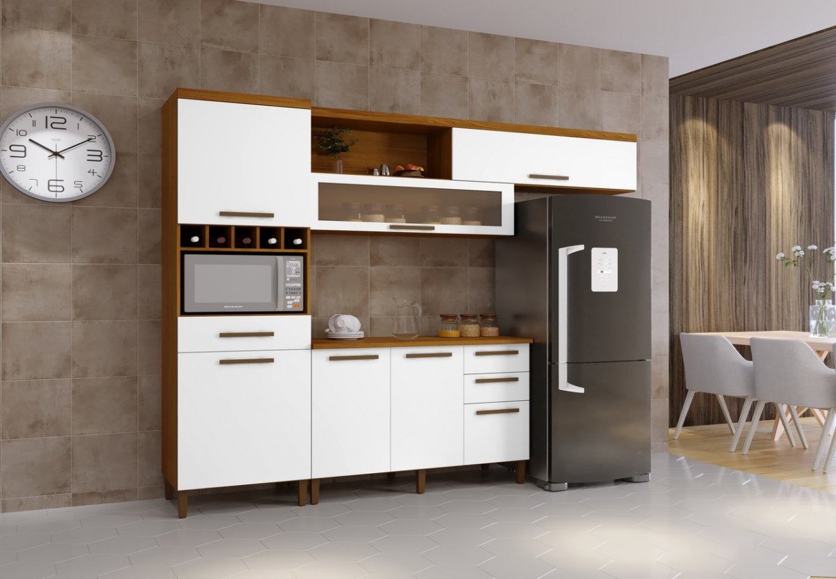 Cozinha Completa Deusa 7 Portas Arte Móveis Freijó/Branco | MadeiraMadeira