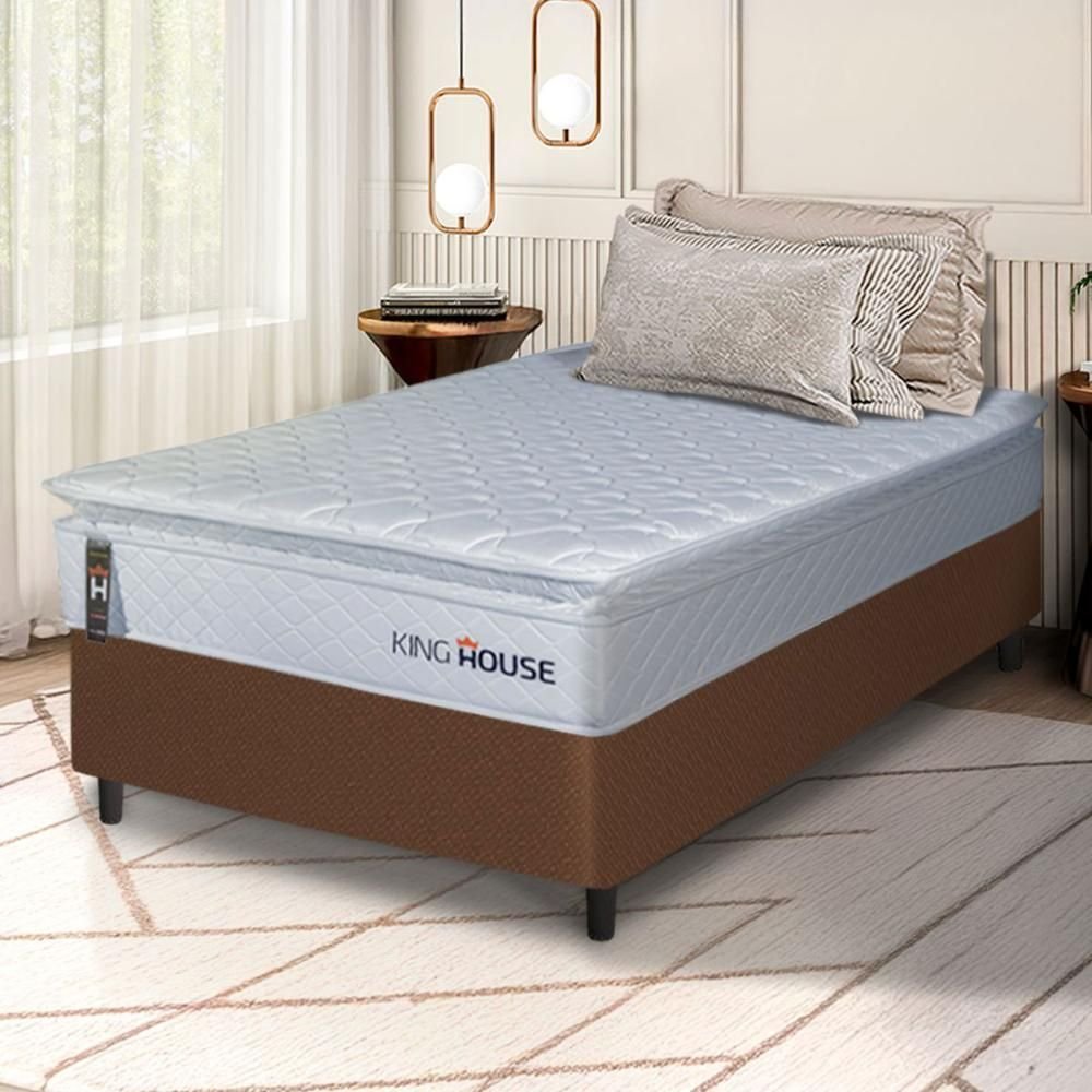 Conjunto Box Marrom Luanda Branco Espuma D28 Solteiro 88x188x62 - King House | MadeiraMadeira