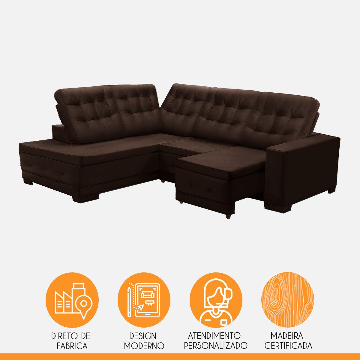 Sofá Canto Chaise Dueto 250 x 205 Cm Retrátil Mola Bonnel Reclinável ...