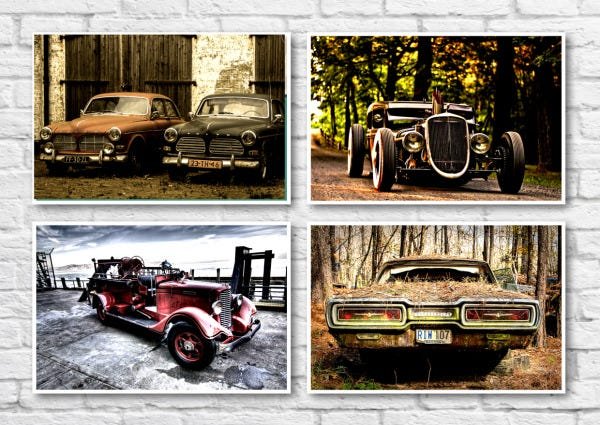 Kit de Placas decorativas Carros Retro - 04 Placas | MadeiraMadeira