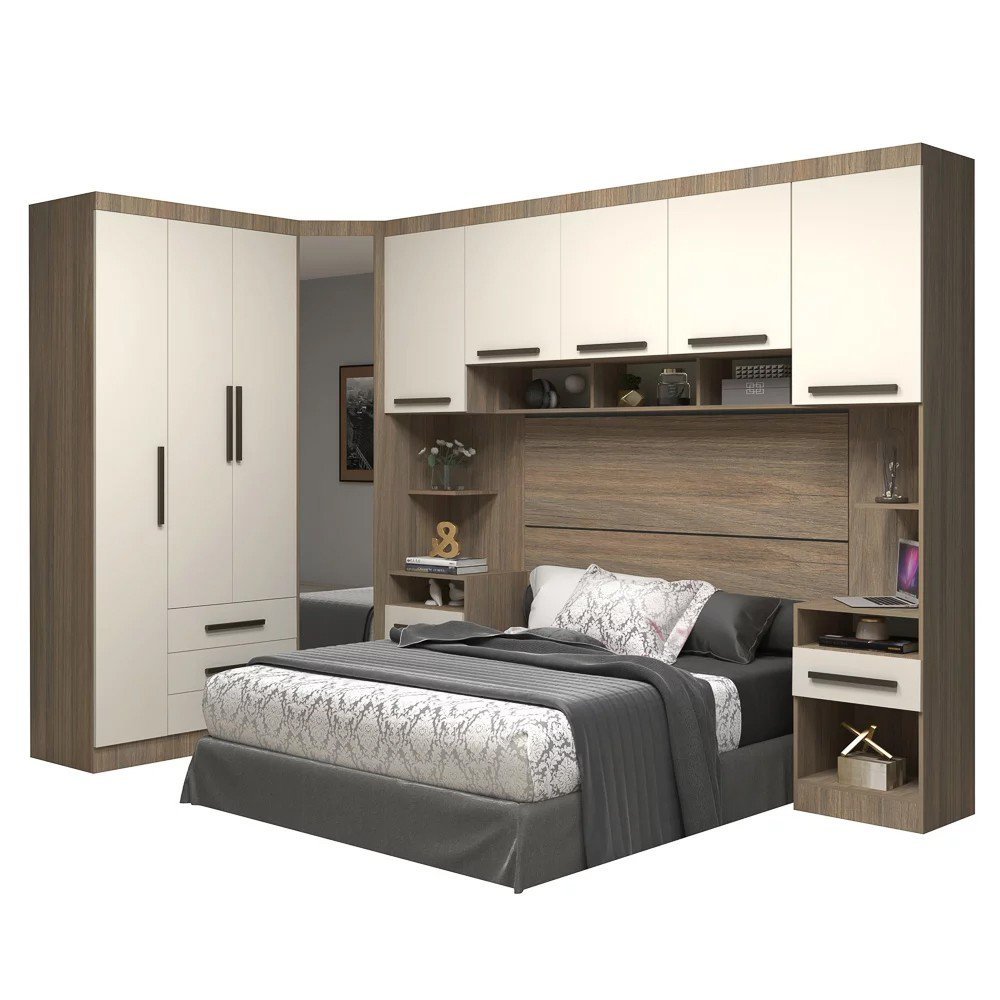 Jogo de Quarto Casal Modulado Slim 002 Jequitibá/Areia - Eucamóveis ...