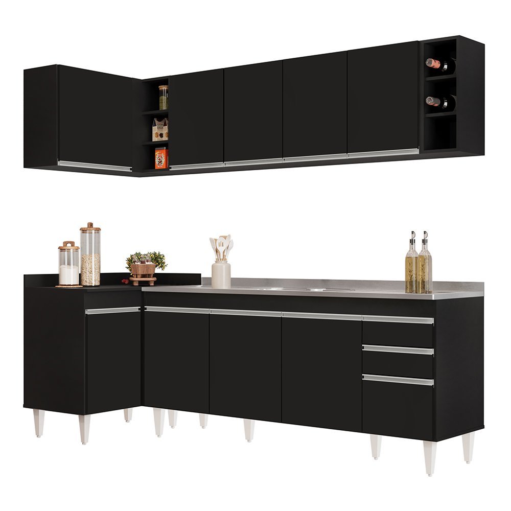 Armário de Cozinha Modulado de Canto Direito 5 Peças Cp45 com Pia Inox ...