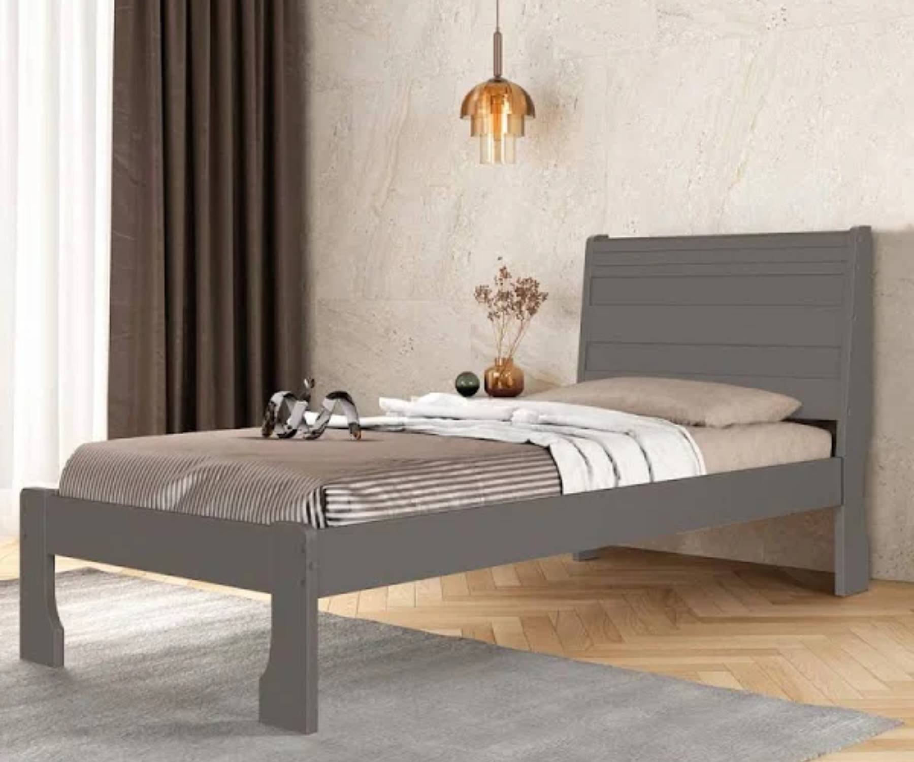 Cama Solteiro Delta Moderna 100 % em MDF Fênix Grafite | MadeiraMadeira