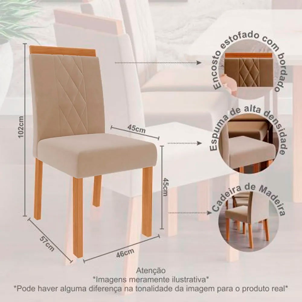 Kit 2 Cadeiras para Sala de Jantar Alice - Madeira/Nude- Cimol ...