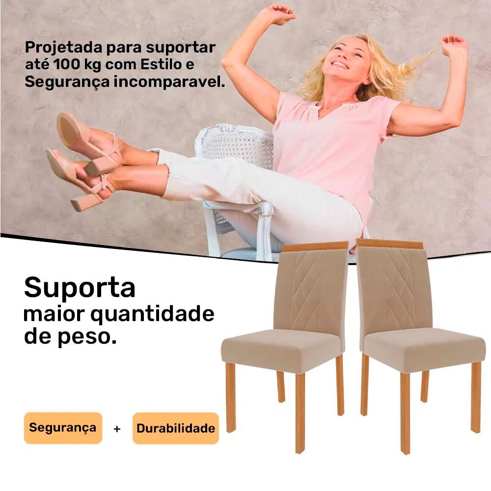 Kit 2 Cadeiras para Sala de Jantar Alice - Madeira/Nude- Cimol ...