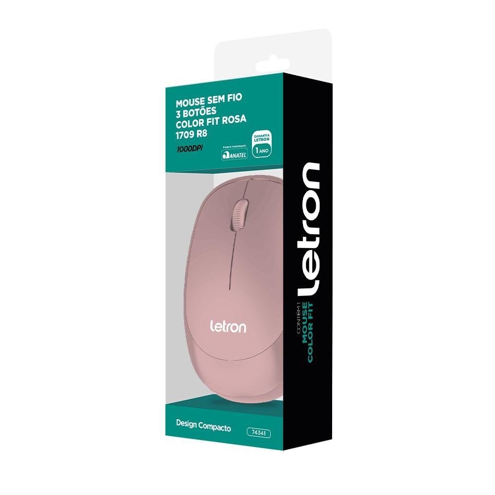MOUSE SEM FIO LETRON COLOR FIT 1000 DPI ROSA 1709 R8 - S/PILHA ...