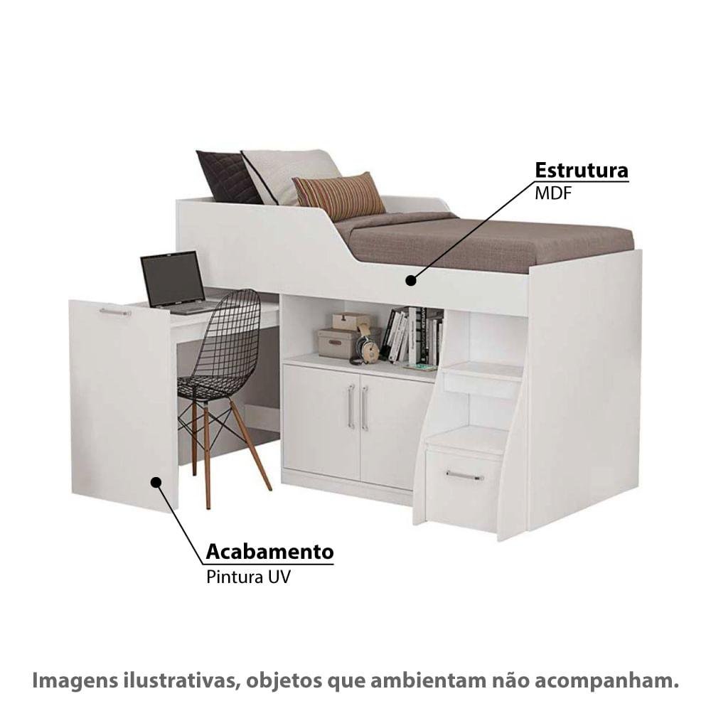 Cama Multifuncional Bianca II com Armário e Escrivaninha - Branco ...
