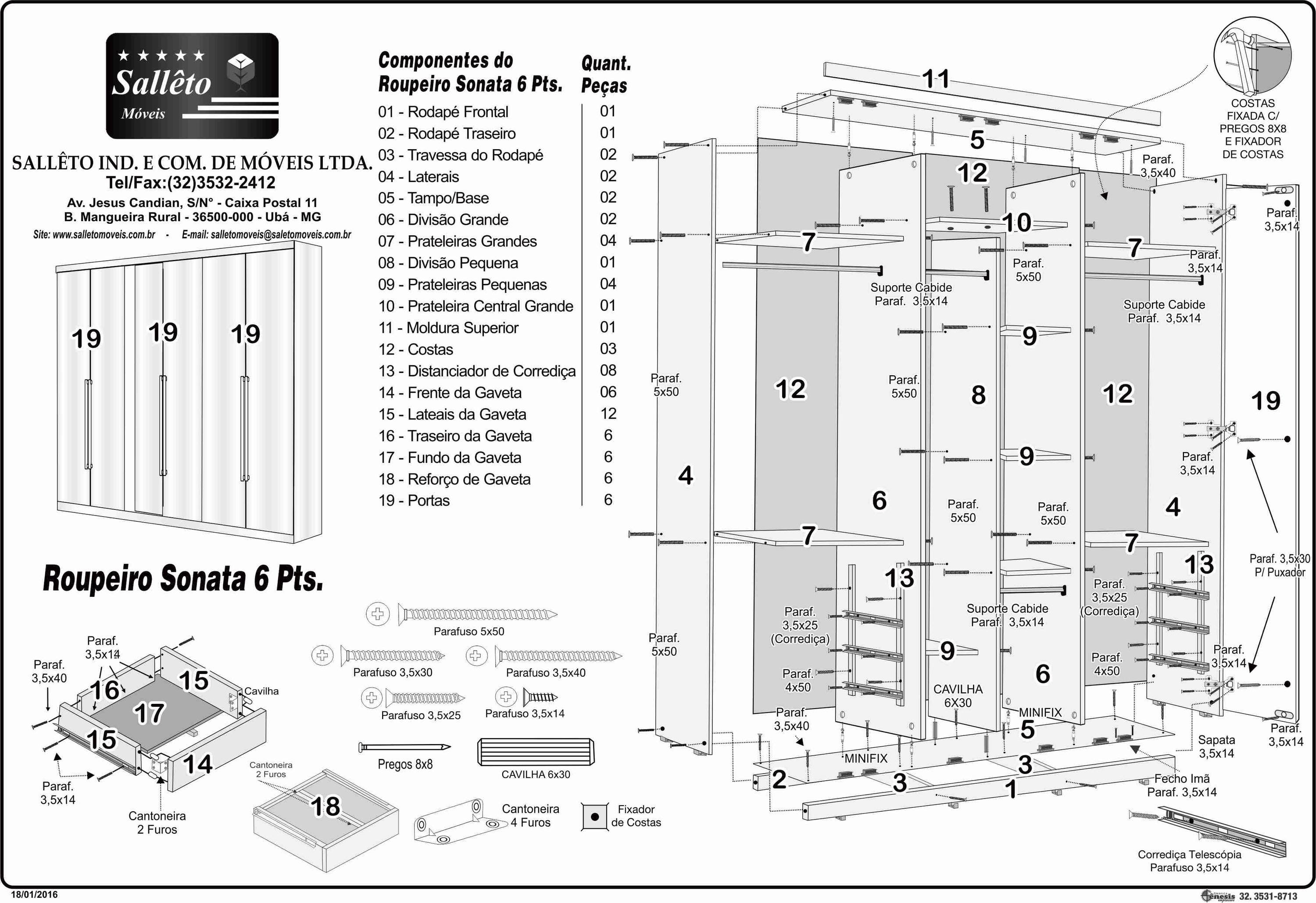 Guarda-Roupa Casal 6 Portas Sonata Sallêto Móveis | MadeiraMadeira