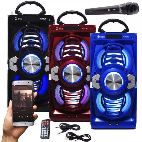 Caixa de Som Amplificada Microfone USB MP3 Rádio 873 Cor Azul ...