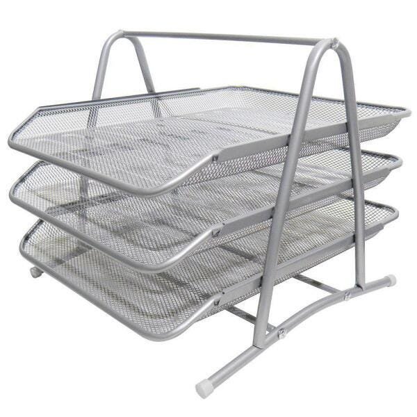 Organizador de Documentos Prata Aço 3 Divisorias Escritório ...