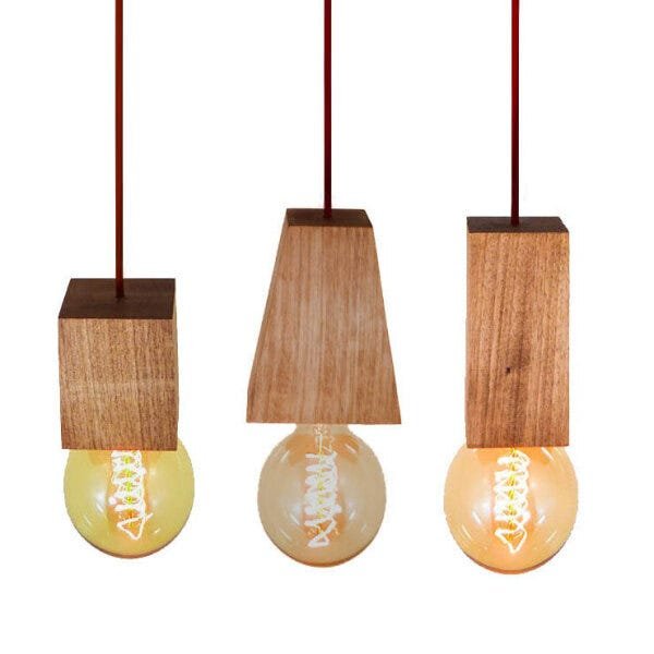 Luminária Pendente Madeira Maciça Geometric (KIT com 3) | MadeiraMadeira