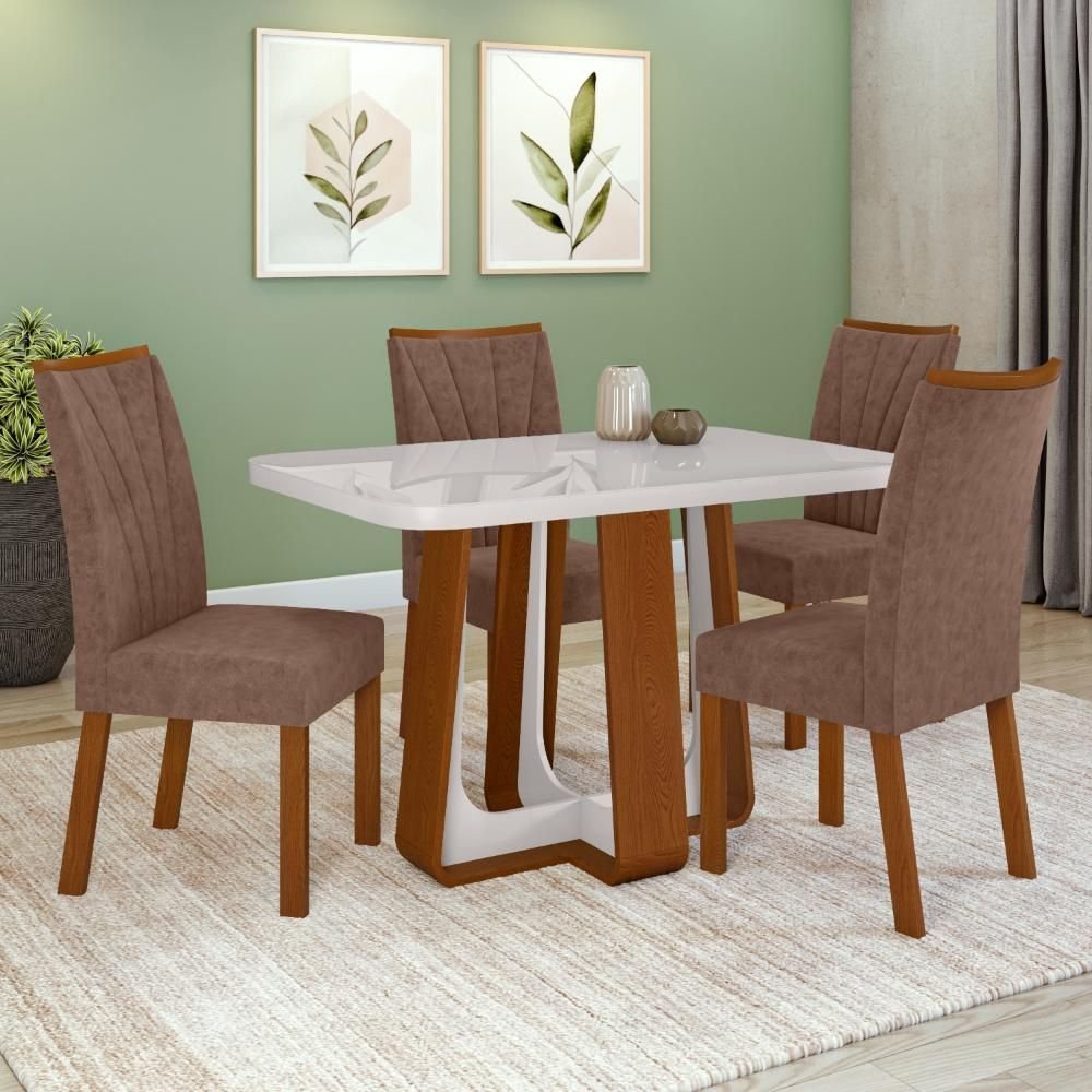 Conjunto Sala de Jantar Mesa Easy Pop 120x80cm Tampo Mdf 40mm com 4 Cadeiras Confort Couro ...