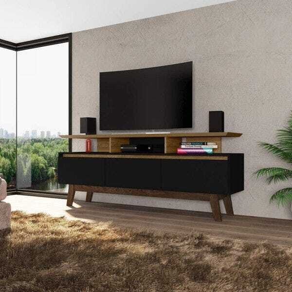 Rack Para TV Moderno Ate 60 Polegadas 3 Portas Com Pes De Madeira Rubi ...