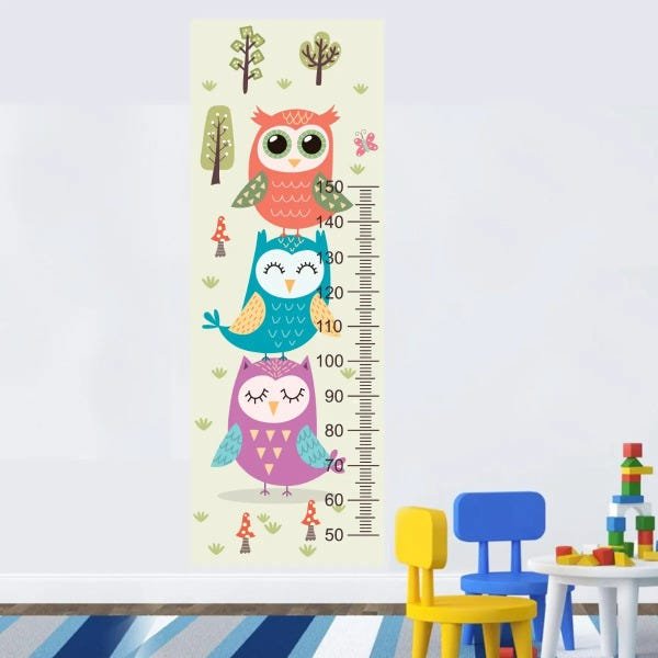 Adesivo De Parede Régua de Crescimento Infantil Corujinhas Material:Adesivo Fosco;Tamanho:55x160 ...