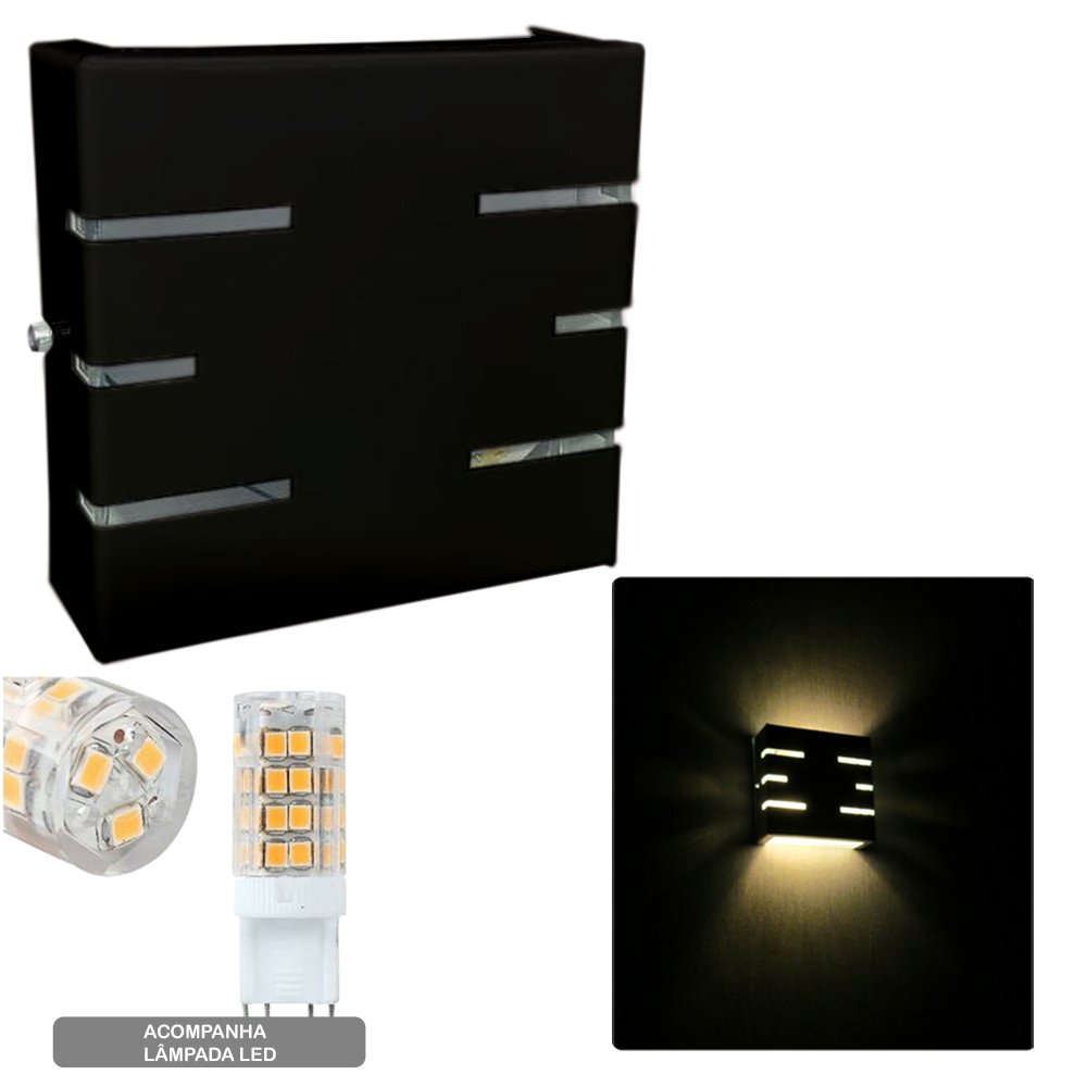 Kit 8 Arandelas Slim 6 Frisos 2 Focos Moderna G9 Externa + 8 Lâmpadas Led G9 5W Mf101 - Mega ...