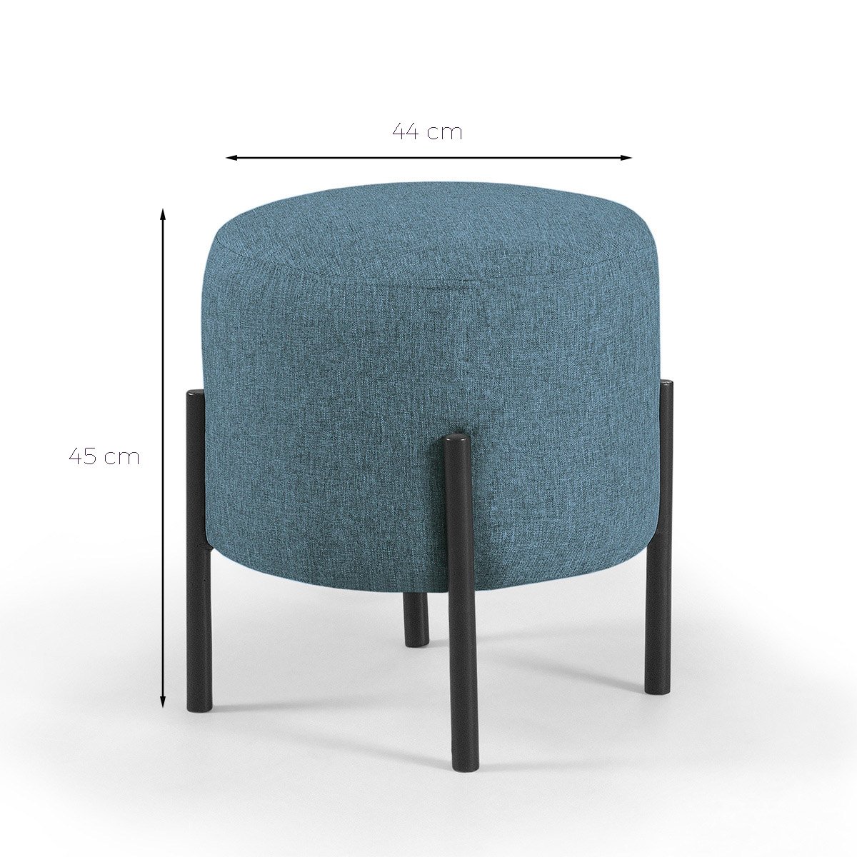 Puff Redondo Liverpool de Linho Pés de Ferro - Azul | MadeiraMadeira