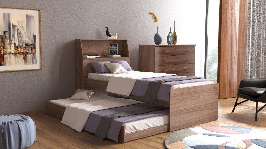 Cama Bibox Solteiro com baú + auxiliar Versátil Capuccino | MadeiraMadeira