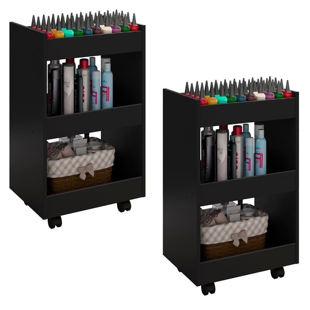 Kit 2 Carrinho Organizador Salao Estetica Manicure Preto Mobbs Preto ...