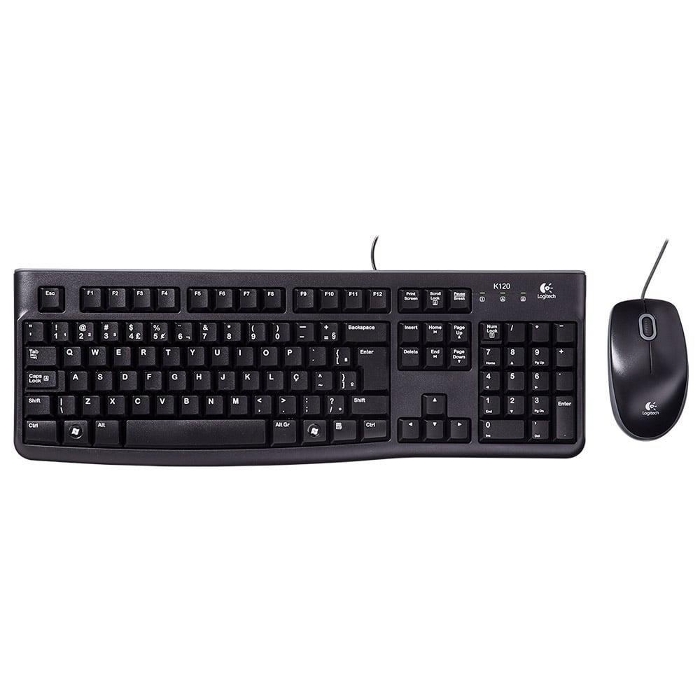 Teclado e Mouse Logitech MK120, com Fio, ABNT2 - Preto | MadeiraMadeira