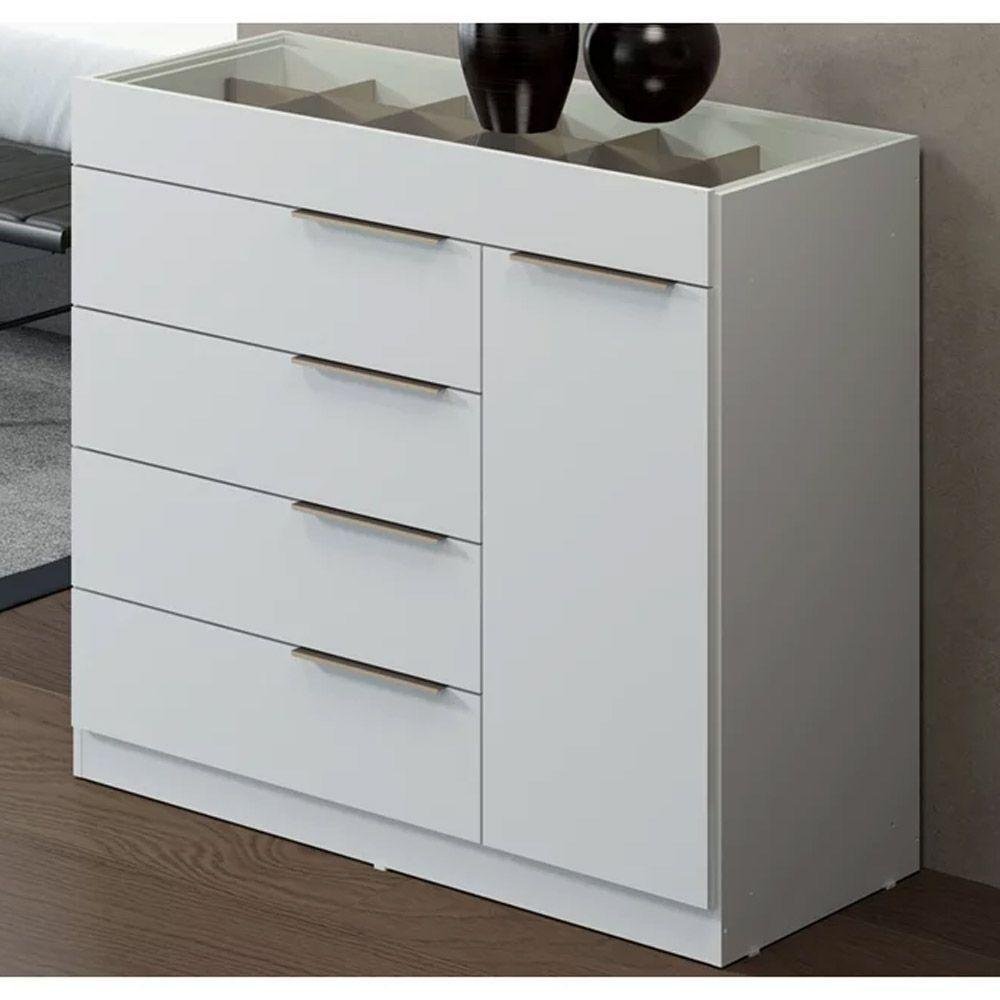 Comoda Porta Joia Lume Tampo Vidro 5 Gavetas Branco Demartez ...