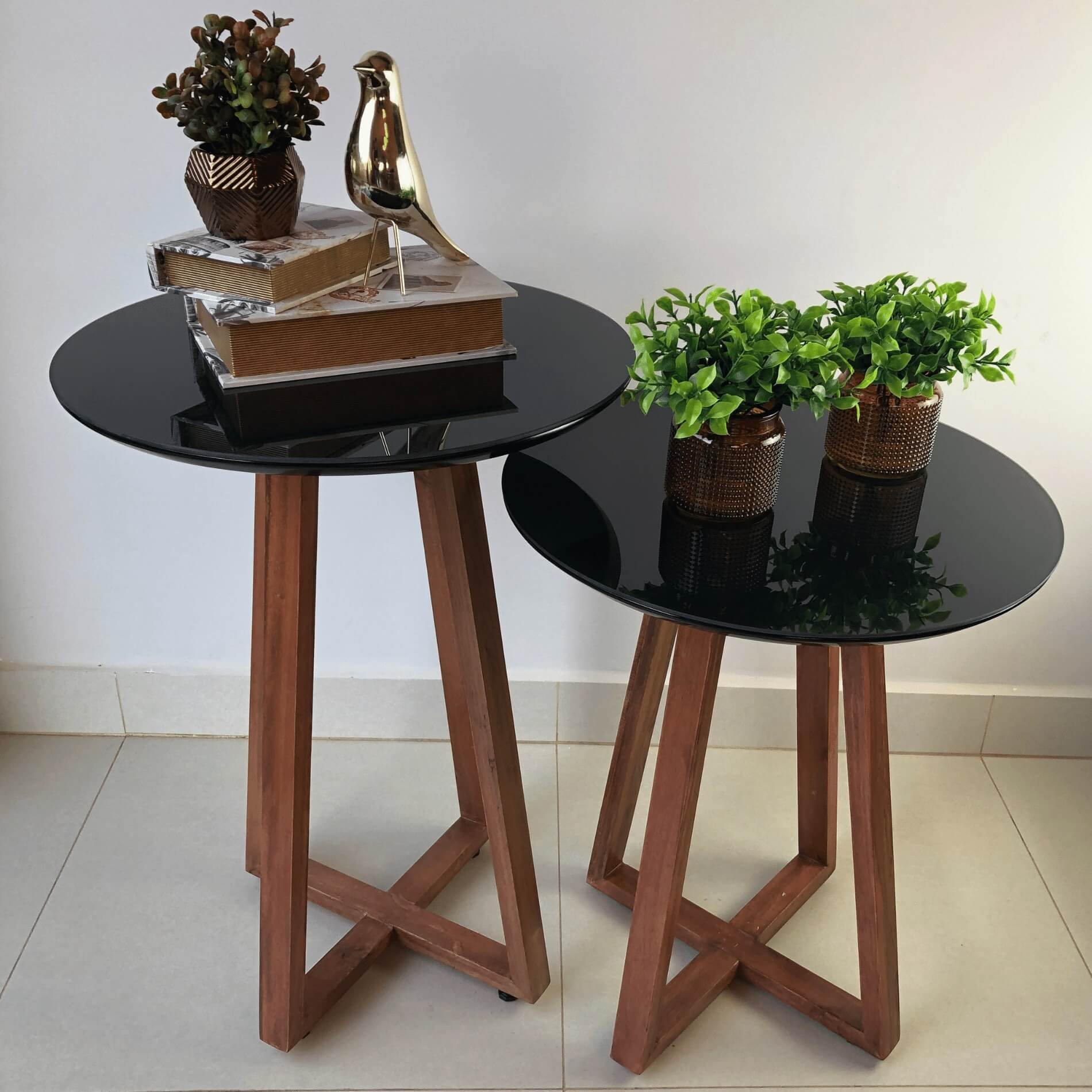 Conjunto Lateral Decorativo Luna Pe Madeira Maciça:PRETO | MadeiraMadeira