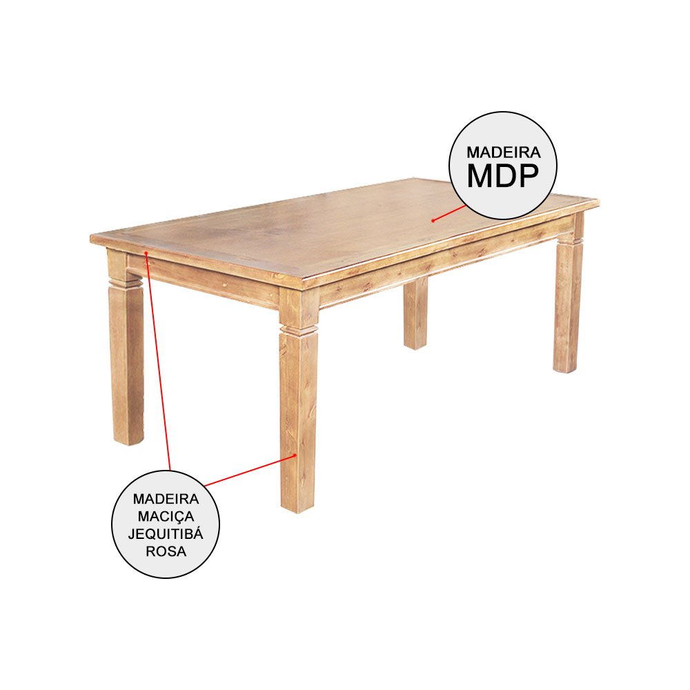 Mesa Jantar Retangular Madeira Maciça Aurora 160x80 com 6 Cadeiras ...