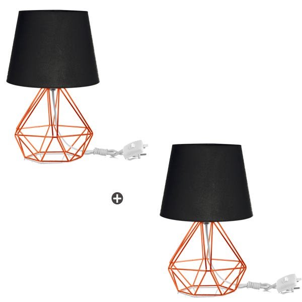 Kit de 2 Abajures Diamante Dome Preto com Aramado Cobre | MadeiraMadeira