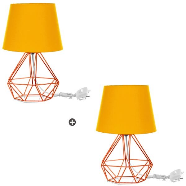 Kit de 2 Abajures Diamante Dome Amarelo com Aramado Cobre | MadeiraMadeira